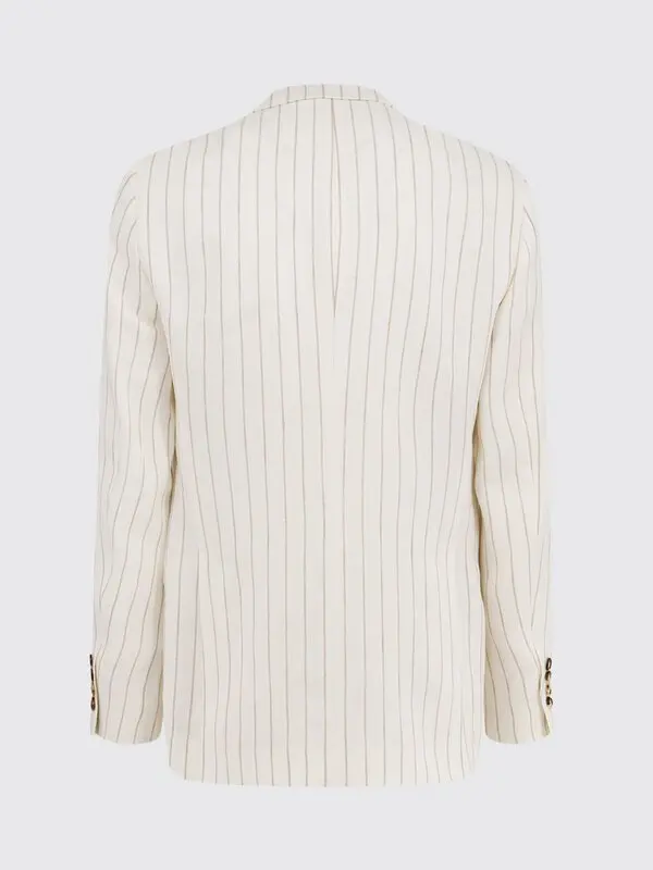 Brunello Cucinelli Striped Single-breasted Linen Blazer - Beige
