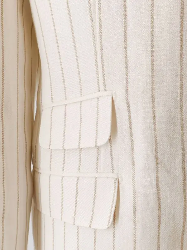 Brunello Cucinelli Striped Single-breasted Linen Blazer - Beige
