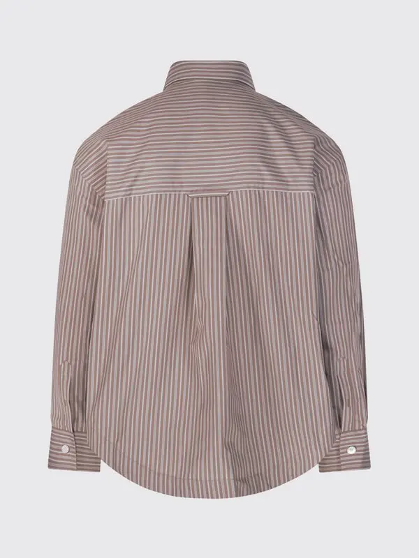AMI Paris Relaxed Fit Striped Cotton Shirt With A Point Collar And Patch Pocket - Nude