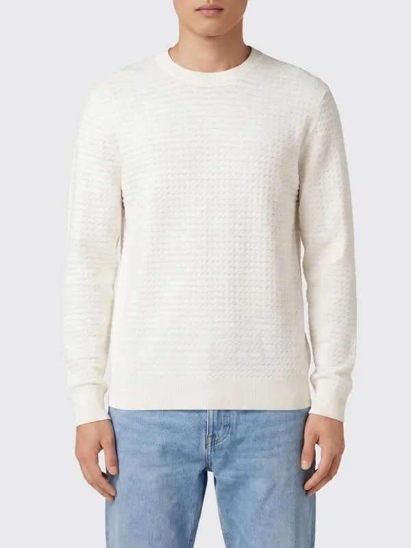 BOSS Cotton And Silk Blend Crewneck Jumper With Ribbed Trims - White