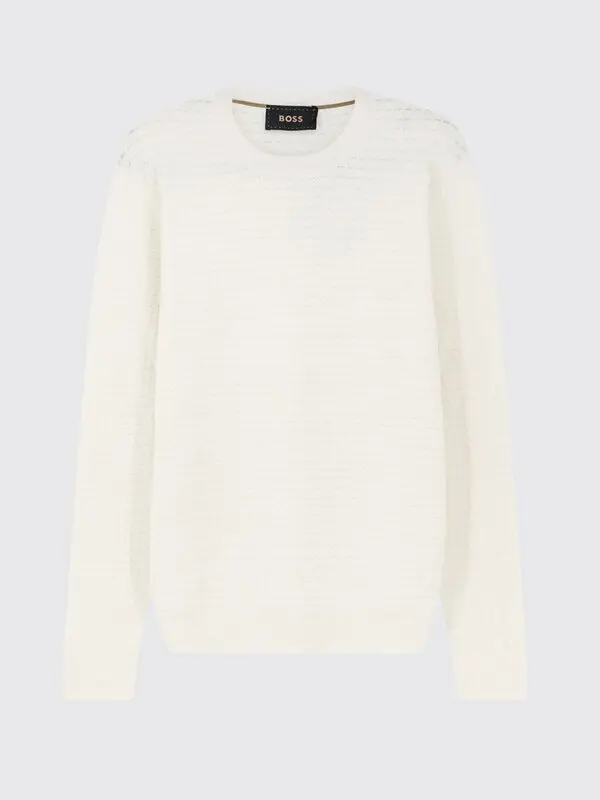 BOSS Cotton And Silk Blend Crewneck Jumper With Ribbed Trims