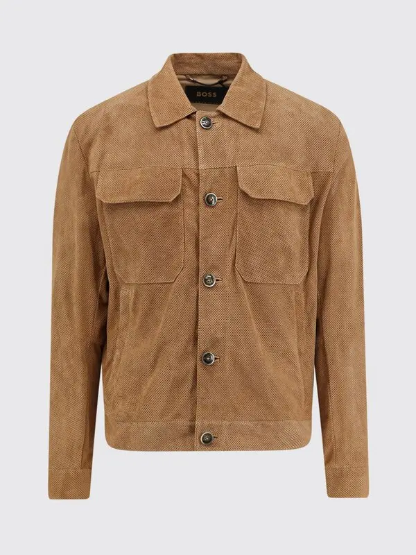 BOSS Perforated Suede Shirt Jacket With Flap Pockets
