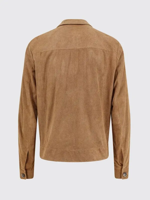 BOSS Perforated Suede Shirt Jacket With Flap Pockets