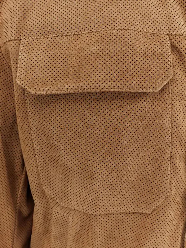 BOSS Perforated Suede Shirt Jacket With Flap Pockets