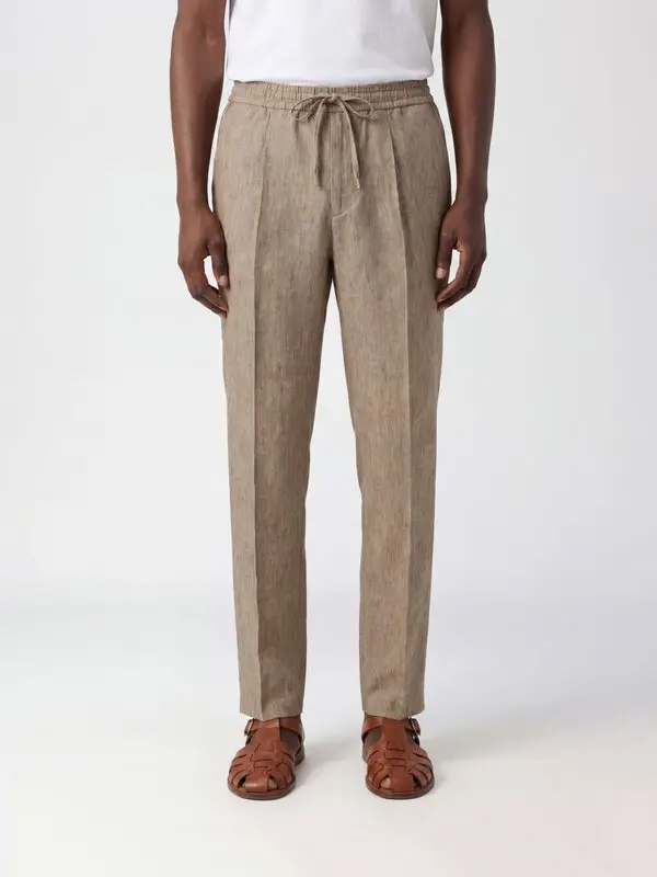 BRIGLIA 1949 Slim Fit Linen Trousers With Elasticated Drawstring Waist - Brown
