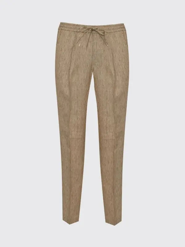 BRIGLIA 1949 Slim Fit Linen Trousers With Elasticated Drawstring Waist
