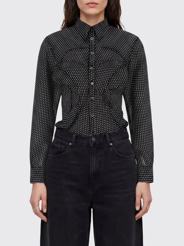 Junya Watanabe Slim Fit Polka Dot Crêpe Shirt With Ruffles - White