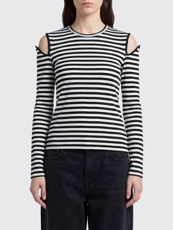Junya Watanabe Striped Cotton Long-sleeved Top With Cut-outs - White