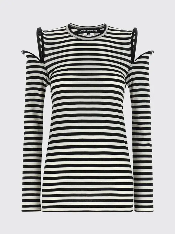 Junya Watanabe Striped Cotton Long-sleeved Top With Cut-outs - White
