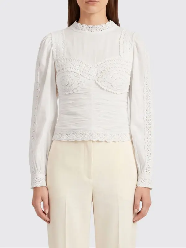 Farm Rio Cotton Blouse With Macramé Inserts - White
