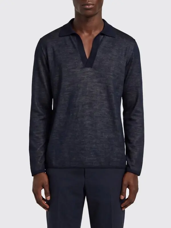 FERRAGAMO Long-sleeved Silk Polo With V-neck