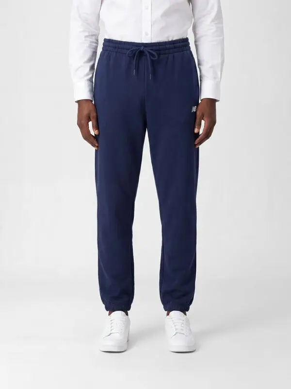 NEW BALANCE Slim Fit Cotton Jogging Trousers With Drawstring Waist - Blue