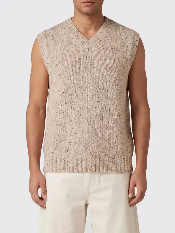 Howlin' Pure Wool V-neck Sweater Vest With Ribbed Trims - Beige
