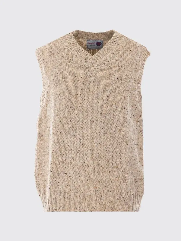 Howlin' Pure Wool V-neck Sweater Vest With Ribbed Trims - Beige