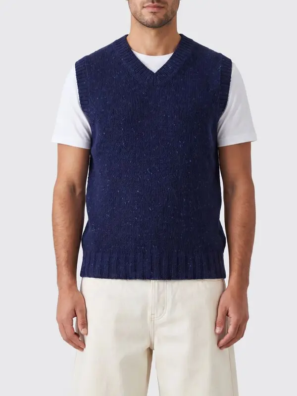 Howlin' Pure Wool V-neck Sweater Vest With Ribbed Trims - Blue