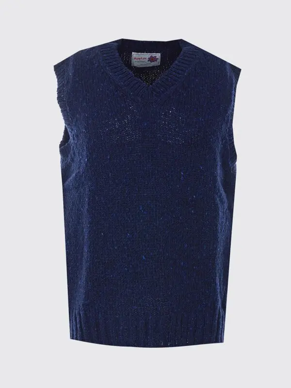 Howlin' Pure Wool V-neck Sweater Vest With Ribbed Trims - Blue