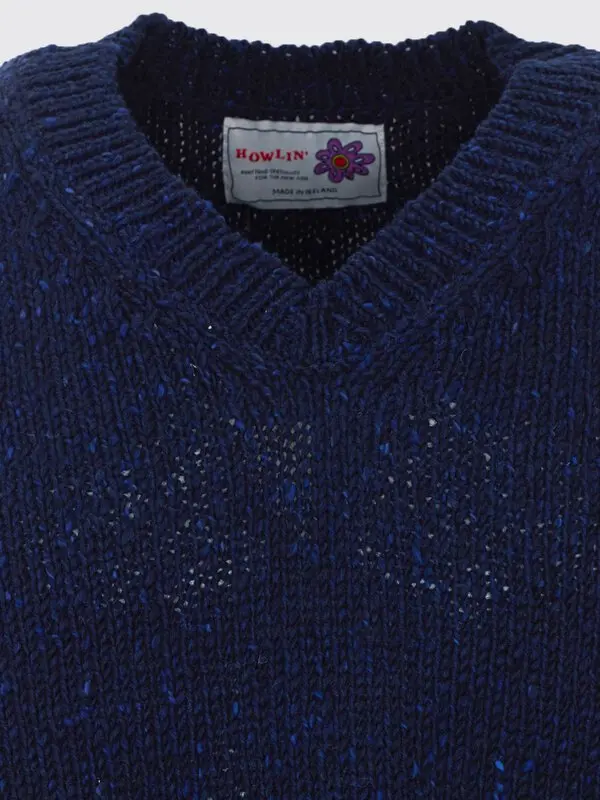 Howlin' Pure Wool V-neck Sweater Vest With Ribbed Trims - Blue
