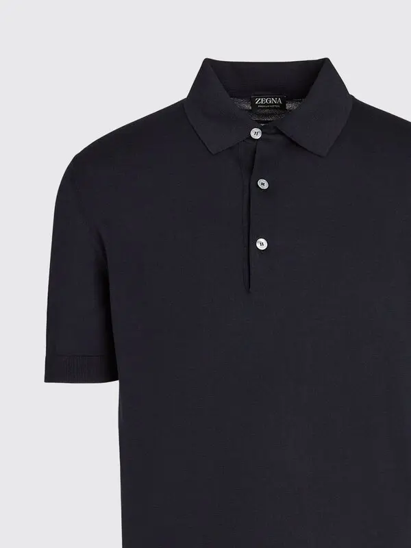 Zegna Cotton Knit Polo Shirt With Ribbed Collar And Hems