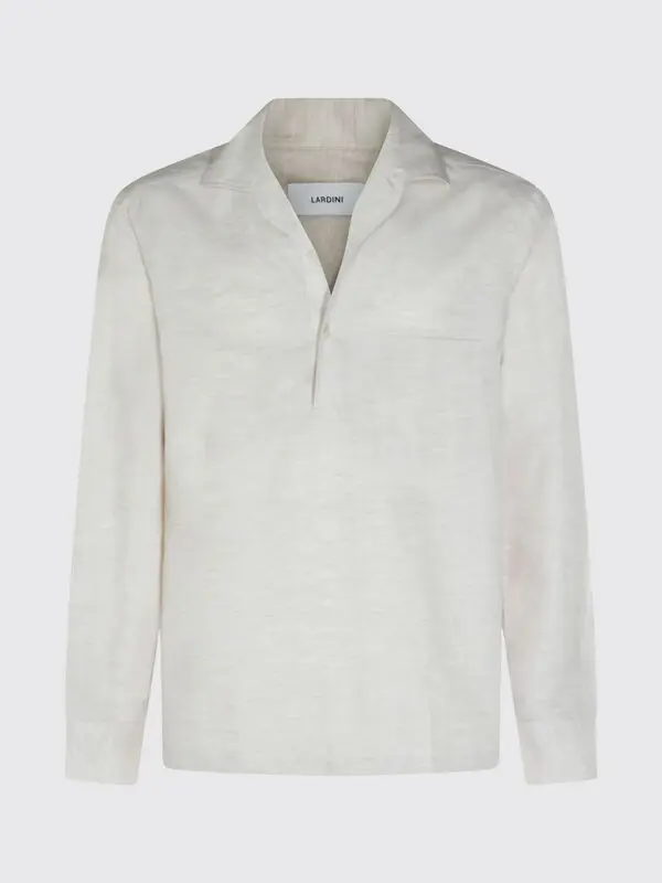 LARDINI Long-sleeved Linen And Cashmere Polo Shirt With Cuban Collar - Sand