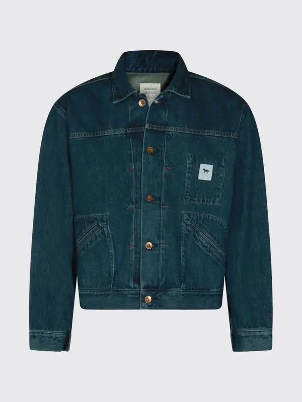Maison Kitsuné Cotton Denim Jacket With Applied Logo