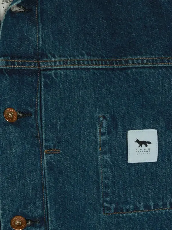 Maison Kitsuné Cotton Denim Jacket With Applied Logo
