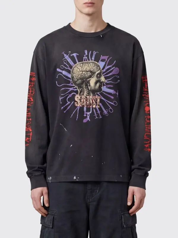 SAINT MXXXXXX Long-sleeved Graphic Print Cotton T-shirt In A Relaxed Fit