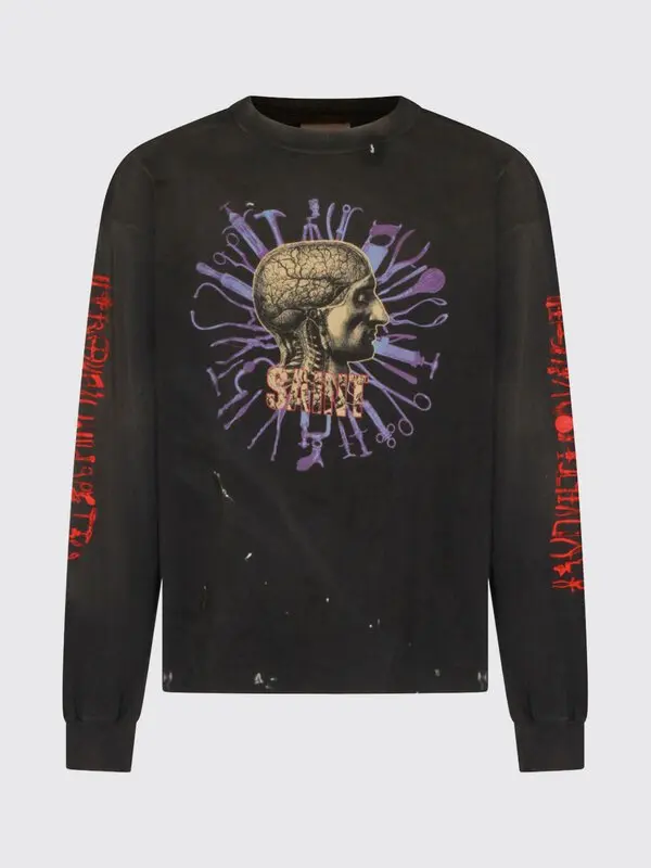 SAINT MXXXXXX Long-sleeved Graphic Print Cotton T-shirt In A Relaxed Fit