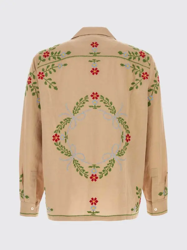 BAZISZT Floral Print Long-sleeved Shirt In Cotton Blend With Cuban Collar