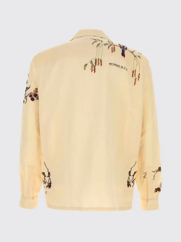 BAZISZT Embroidered Long-sleeved Shirt In Cotton Blend With Cuban Collar