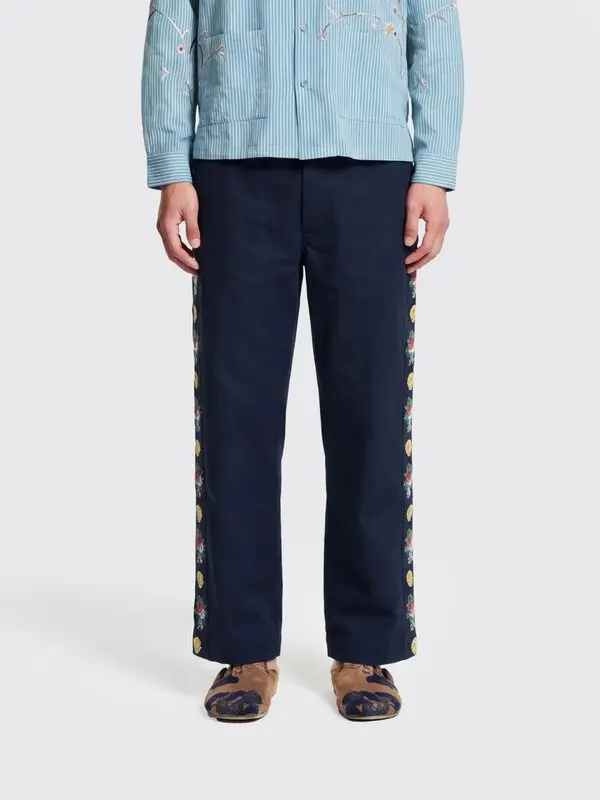 BAZISZT Baziiszt Wide Leg Embroidered Cotton Trousers