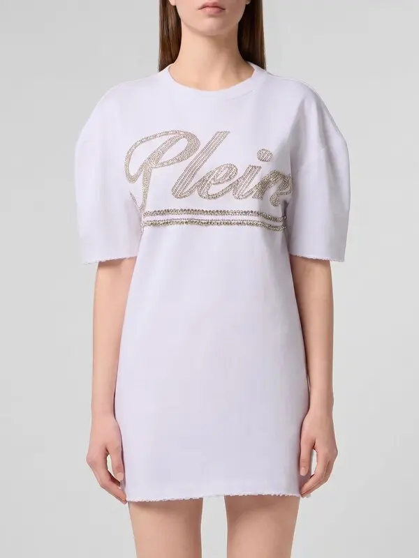 Philipp Plein Rhinestone Logo Cotton T-shirt - White