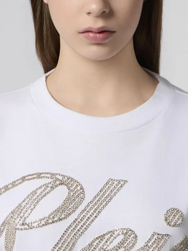 Philipp Plein Rhinestone Logo Cotton T-shirt - White