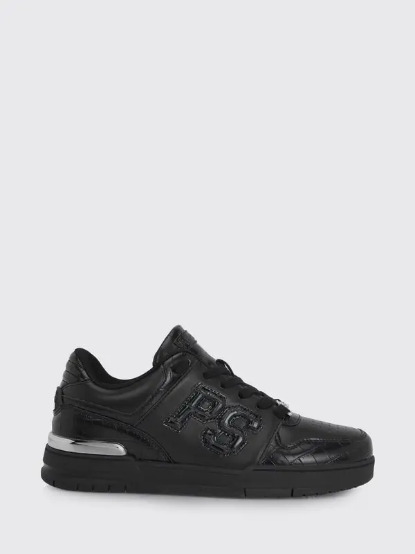 PLEIN SPORT Crocodile Print Leather Lace-up Sneakers - Black