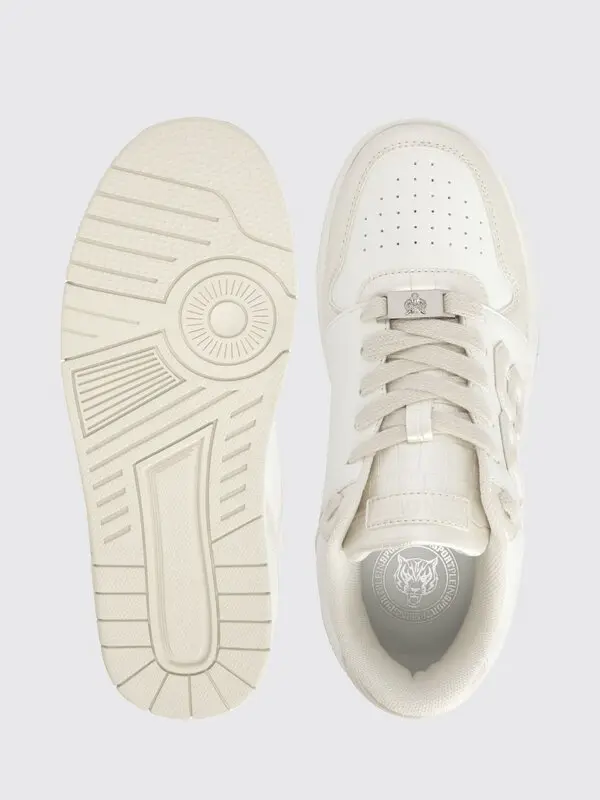 PLEIN SPORT Crocodile Print Leather Lace-up Sneakers - White
