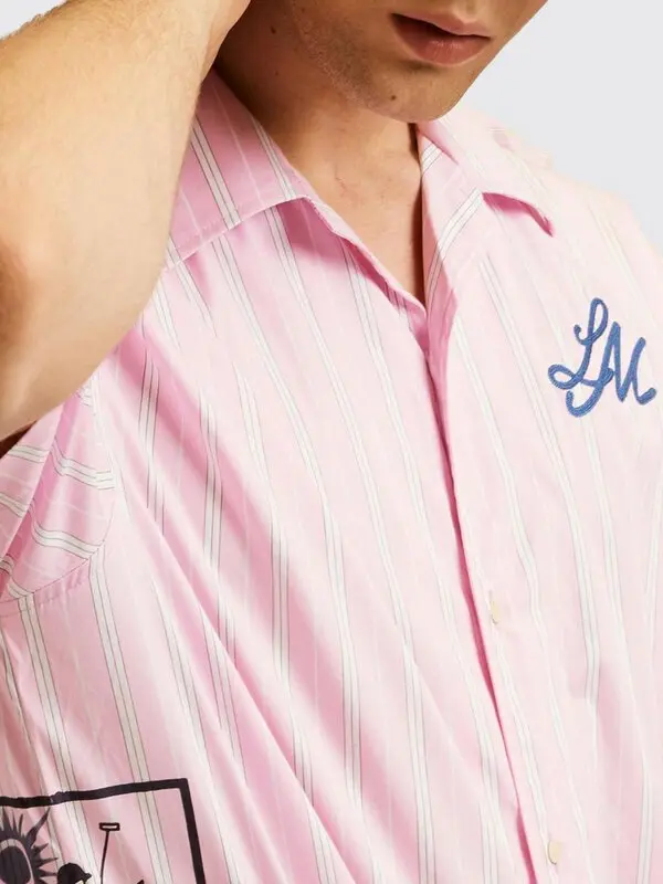LA MARTINA Striped Relaxed Fit Cotton Shirt With Cuban Collar