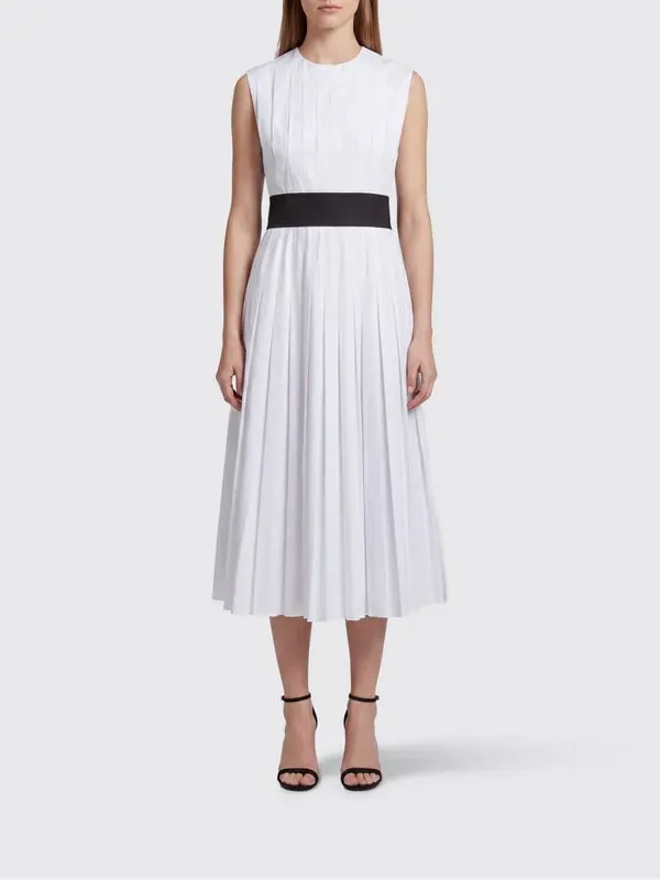 Tory Burch Pleated Stretch Cotton Midi Dress - White