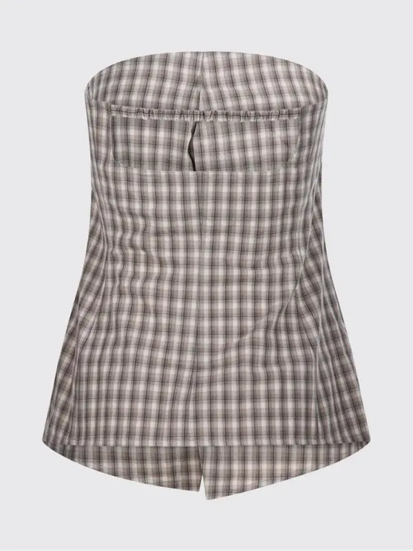 Nanushka Plaid Strapless Button-up Top
