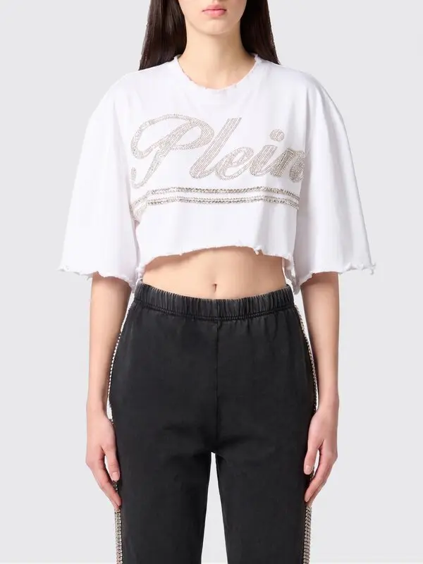 Philipp Plein Cotton Crew-neck T-shirt With Rhinestone Logo - White