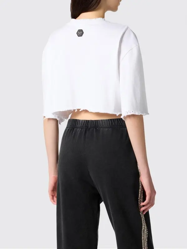 Philipp Plein Cotton Crew-neck T-shirt With Rhinestone Logo - White