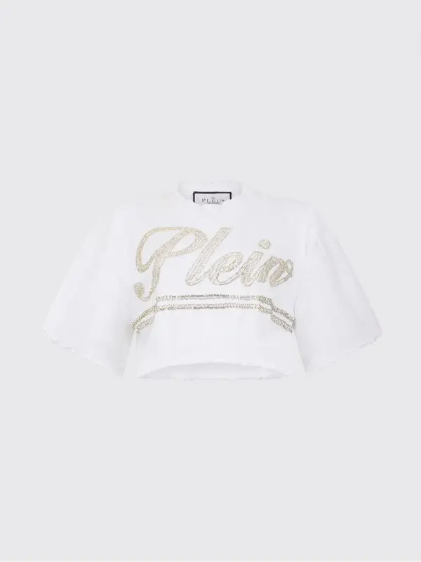 Philipp Plein Cotton Crew-neck T-shirt With Rhinestone Logo - White
