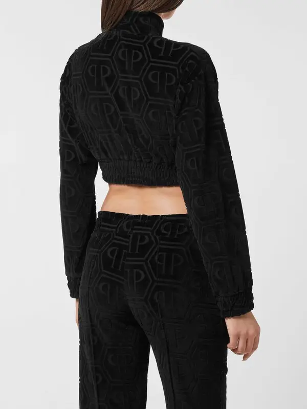 Philipp Plein Cropped Cotton Blend Sweatshirt With Monogram Pattern