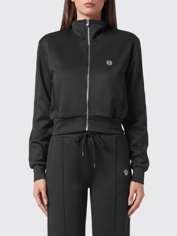 Philipp Plein Cropped Cotton Hoodie - Black