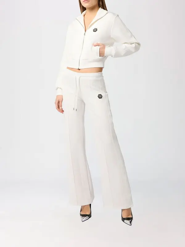 Philipp Plein Cropped Cotton Hoodie - White