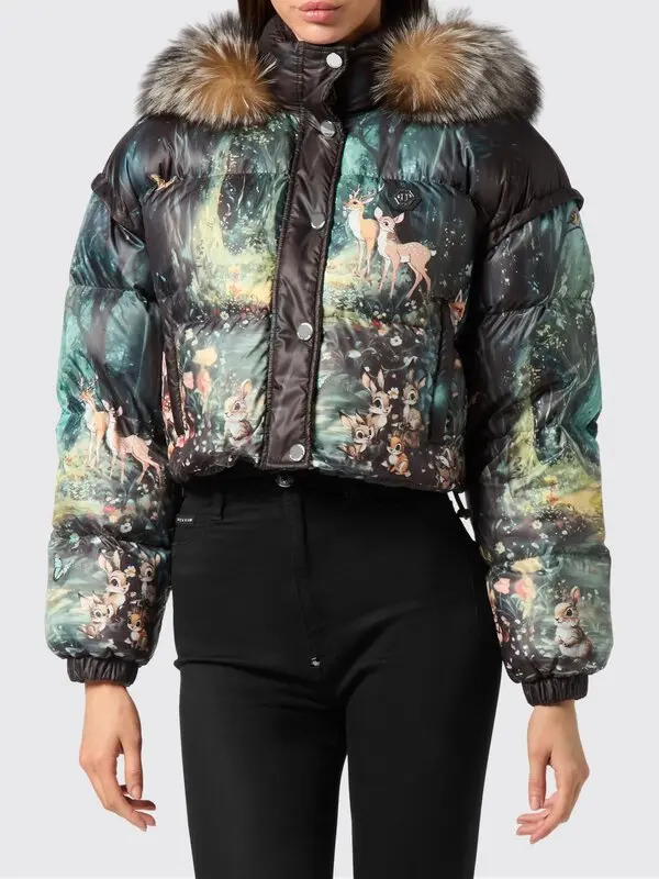 Philipp Plein Padded Jacket With Woodland Print And Fur Trim