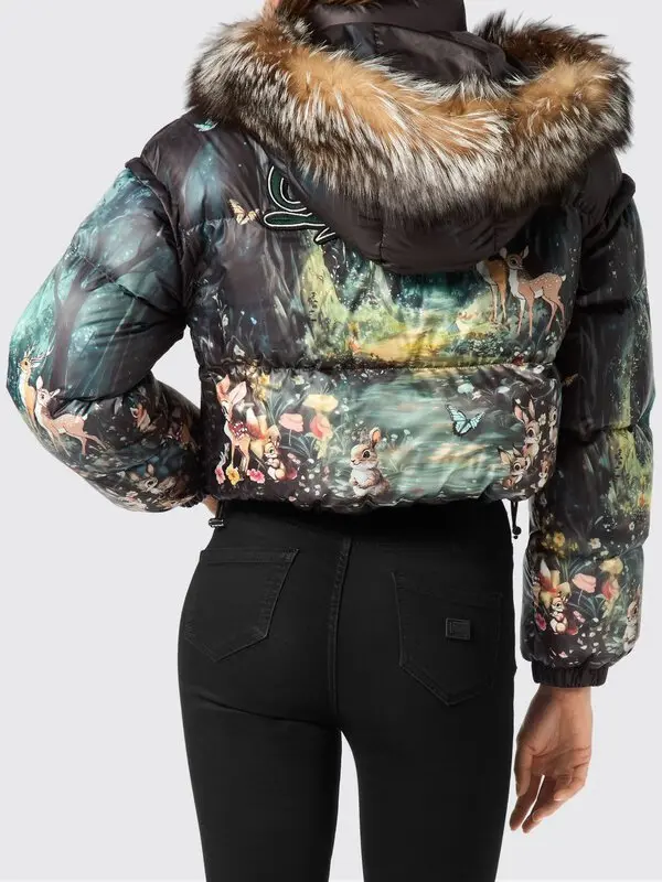 Philipp Plein Padded Jacket With Woodland Print And Fur Trim