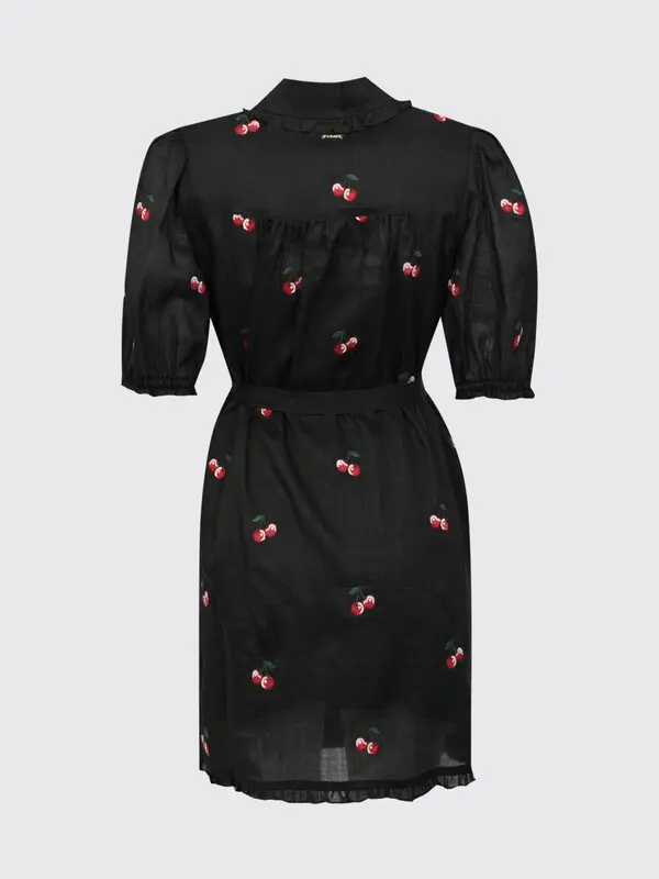 TWINSET Ramie Embroidered Mini Dress With Puff Sleeves And Belt