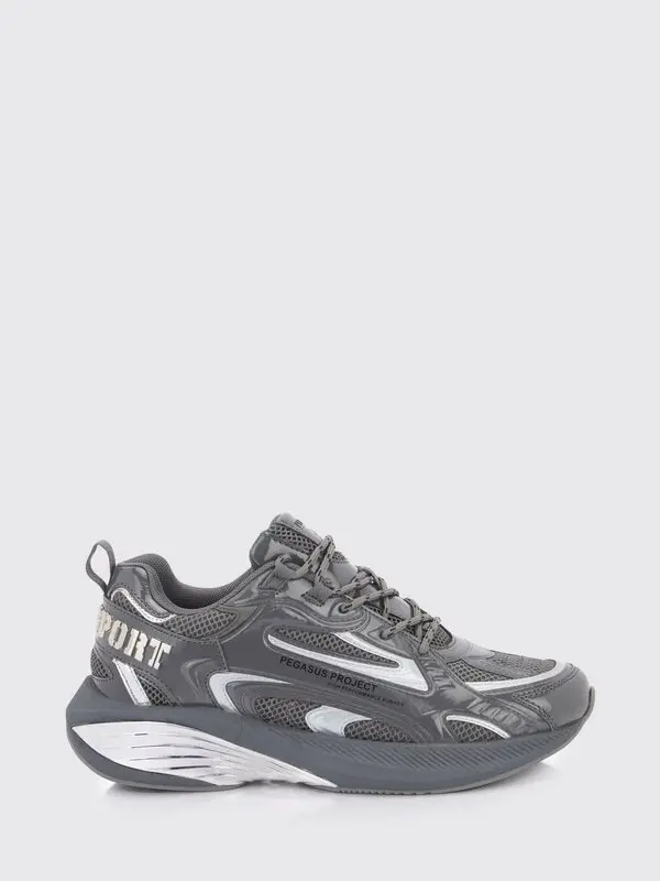 PLEIN SPORT Pegasus Project Mesh And Patent Leather Sneakers - Grey