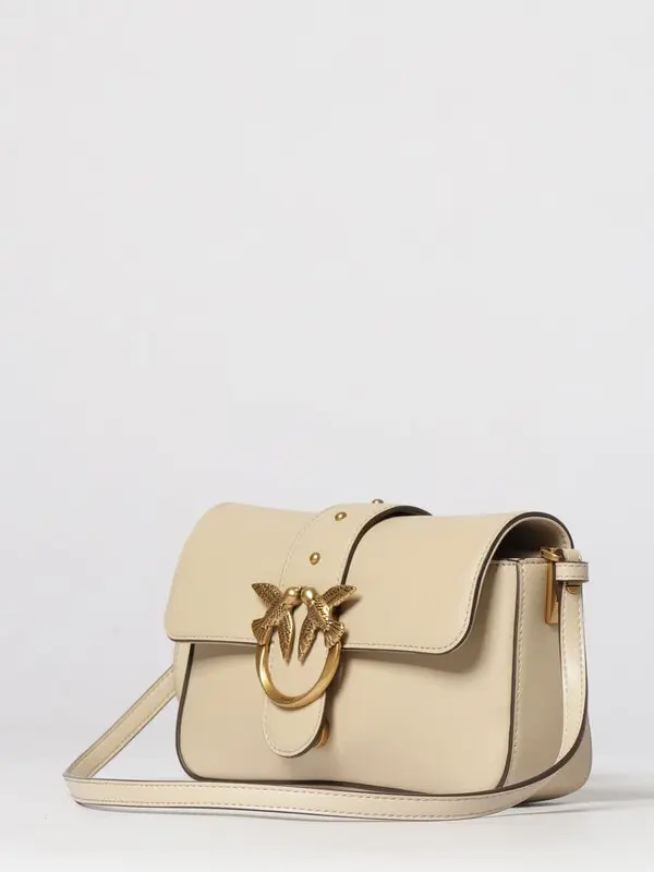 Pinko Leather Mini Bag With Turn Lock Closure - Beige