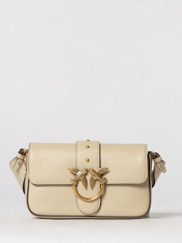 Pinko Love One Slouchy Foldover Leather Bag - Beige