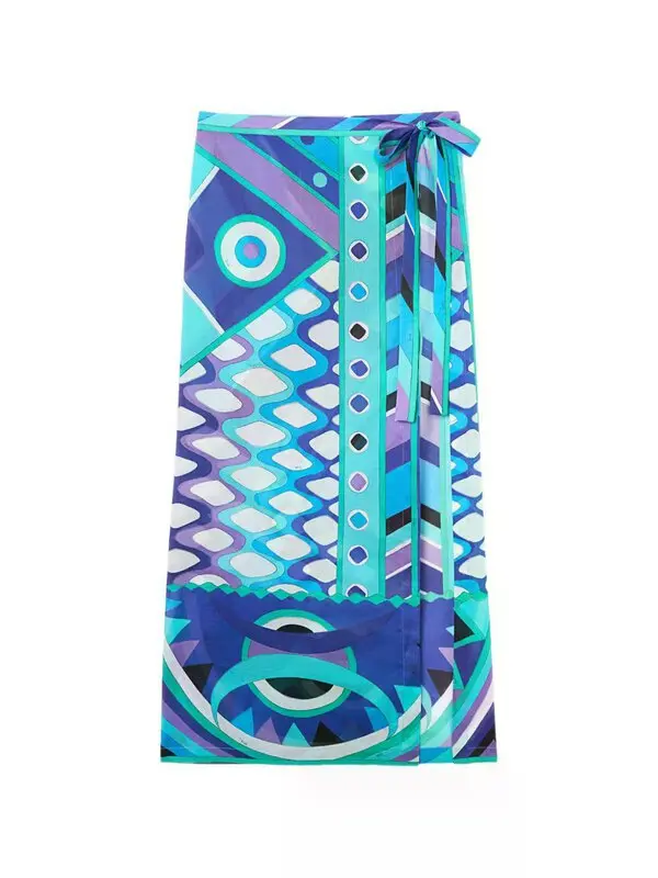 Emilio Pucci Vivara Print Wrap Sarong Skirt - Blue